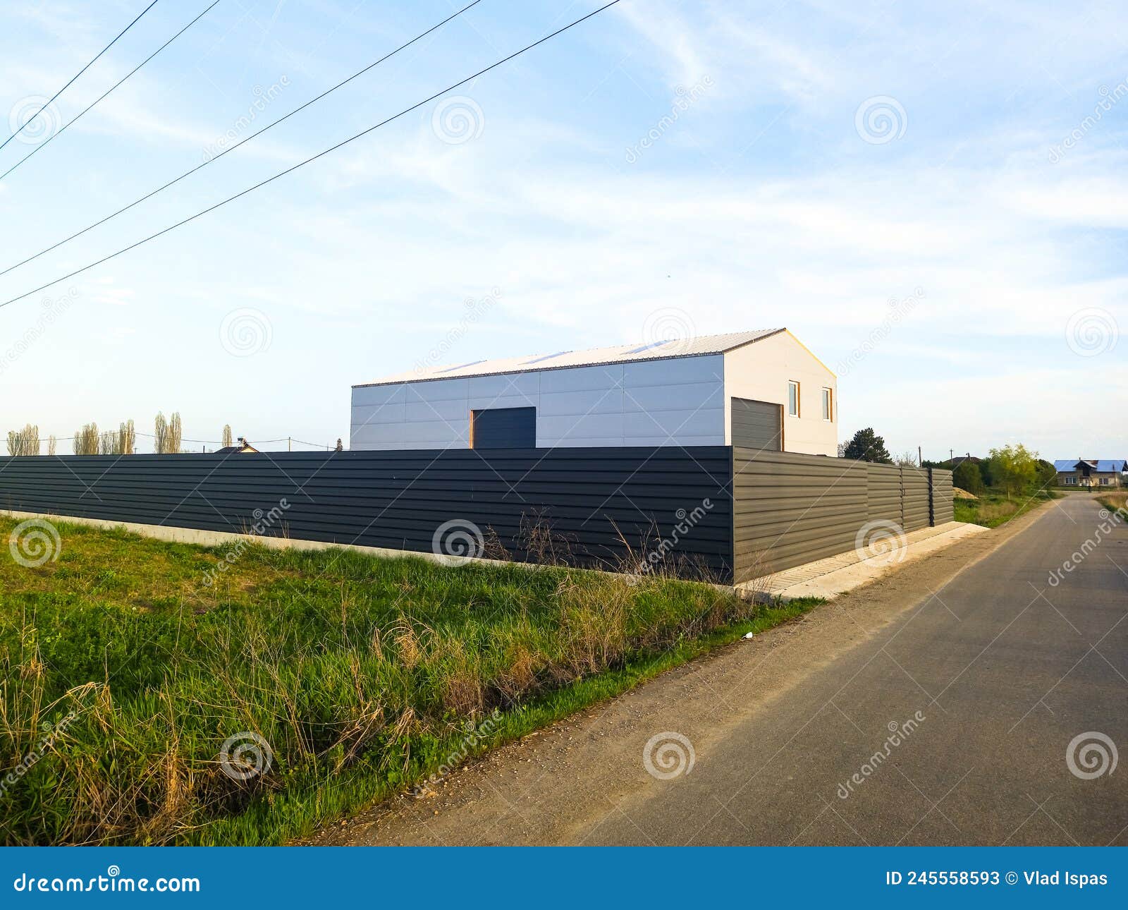 Warehouse Building with Fence. Industrial Warehouse Stock Image - Image ...