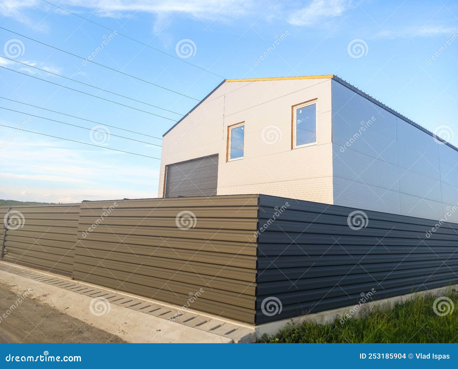 Warehouse Building with Fence. Industrial Warehouse Stock Photo - Image ...