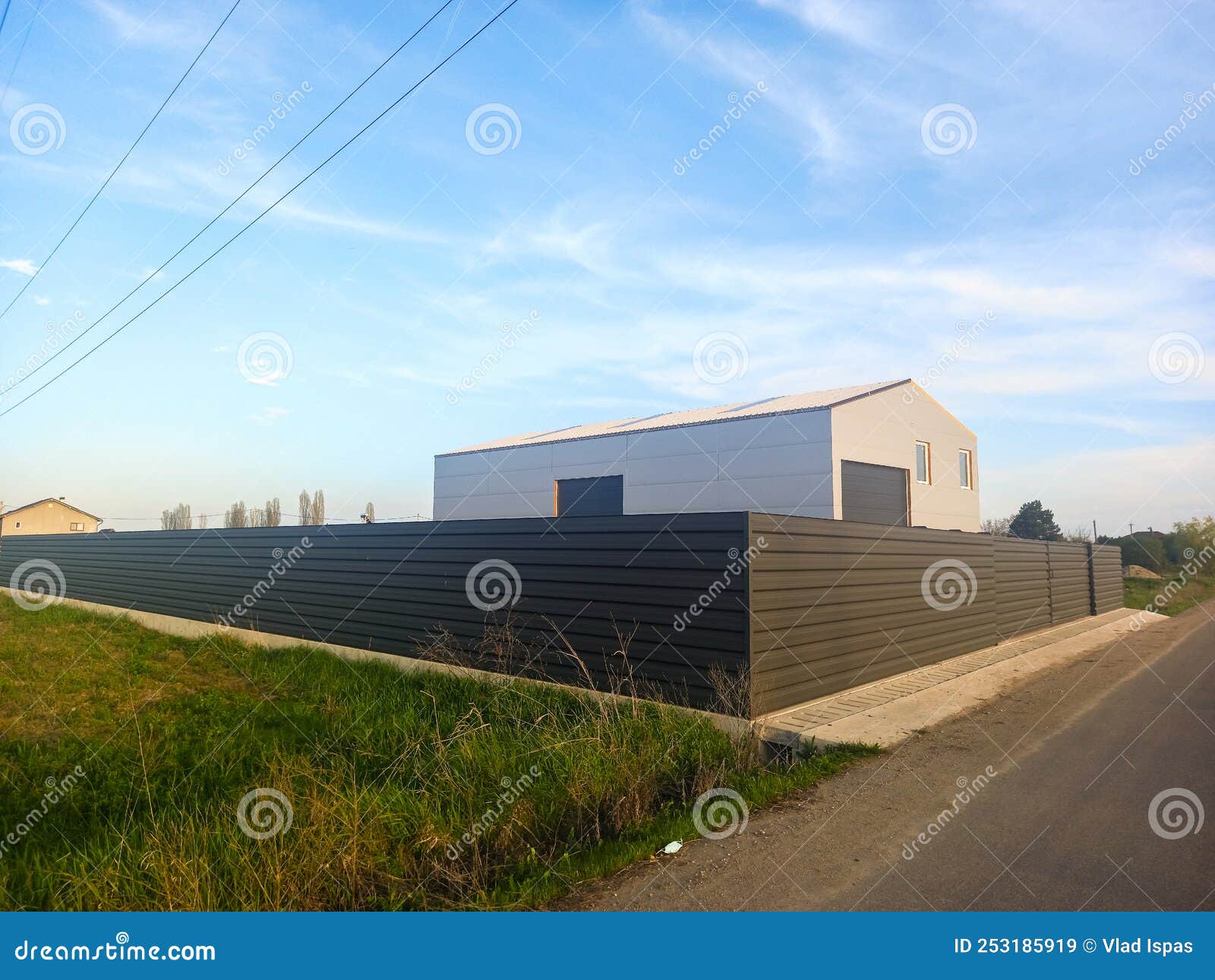 Warehouse Building with Fence. Industrial Warehouse Stock Image - Image ...