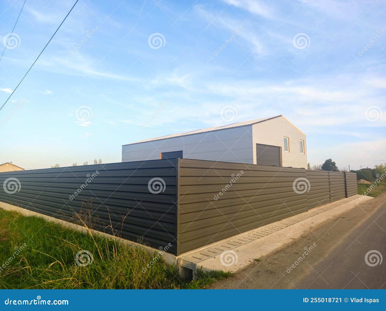 Warehouse Building with Fence. Industrial Warehouse Stock Image - Image ...