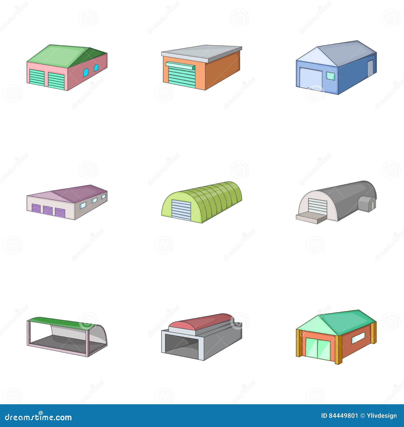 Warehouse Building Icons Set, Cartoon Style Stock Vector - Illustration ...