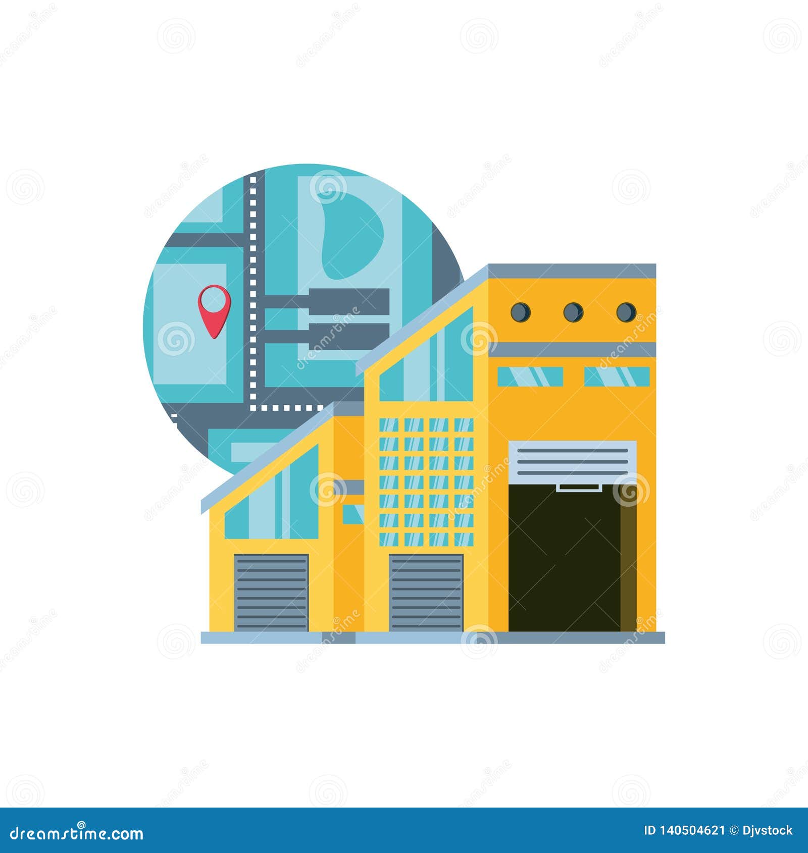 Warehouse Building with Map Guide Stock Vector - Illustration of frame ...