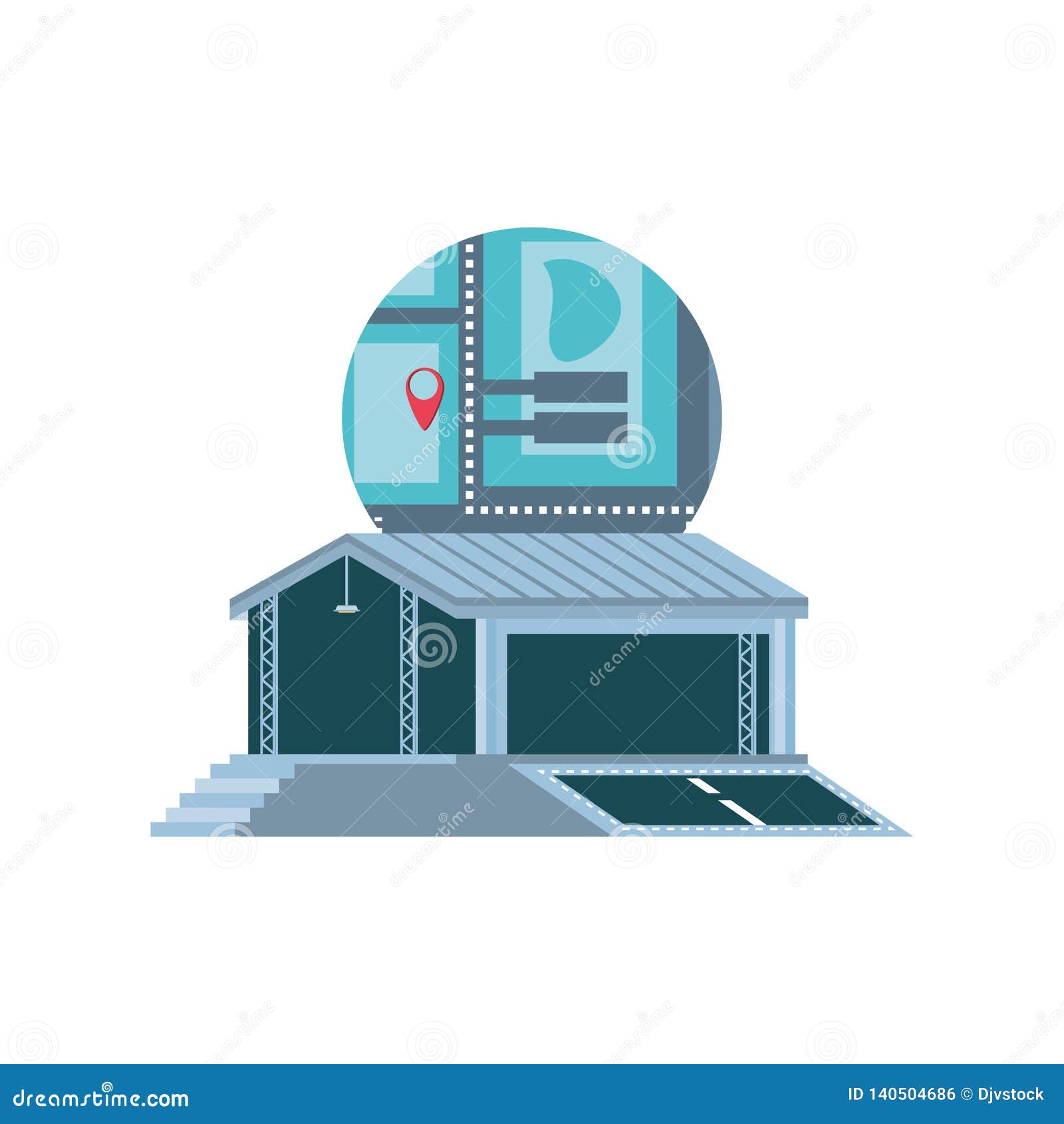 Warehouse Building with Map Guide Stock Vector - Illustration of depot ...