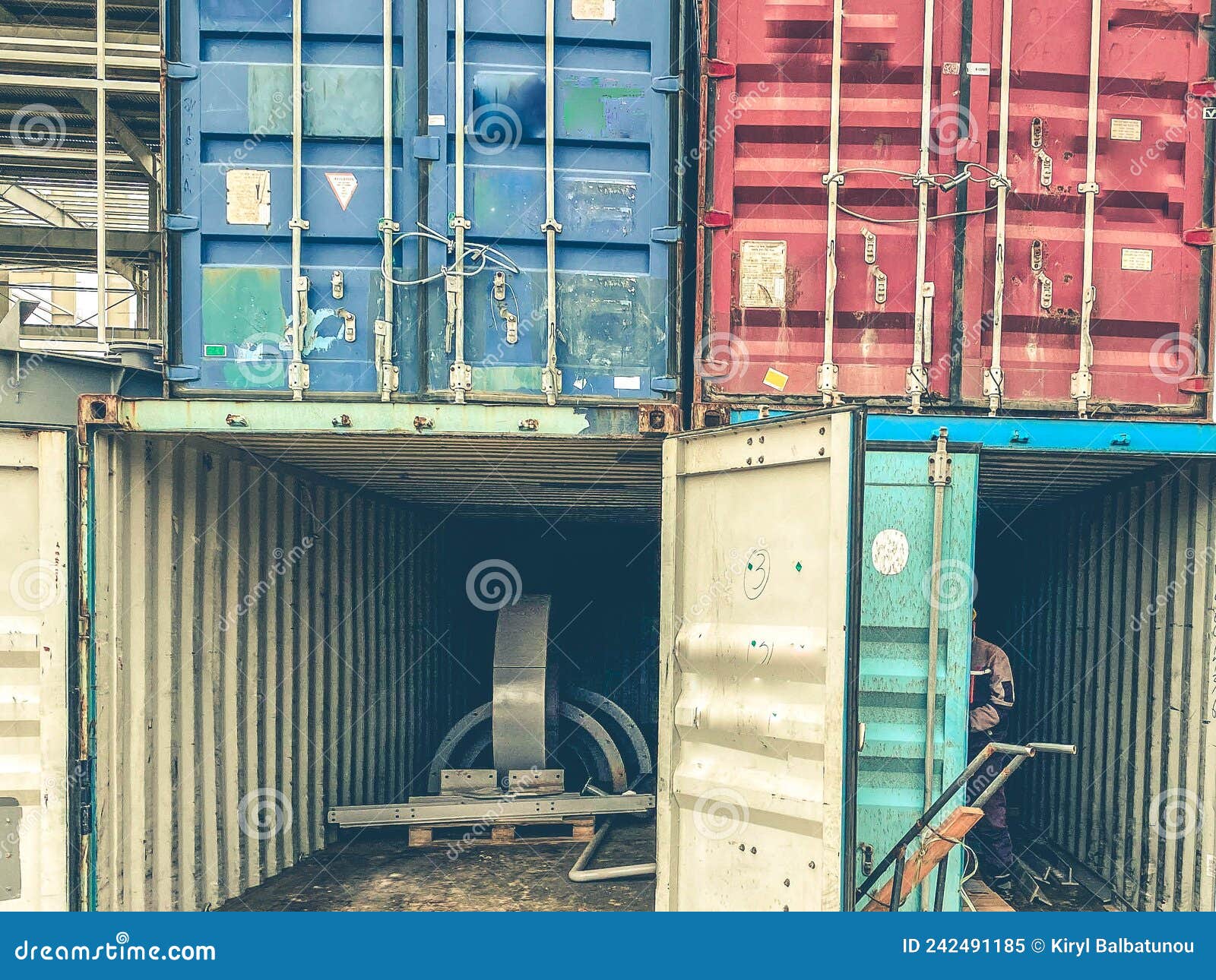 Warehouse for Building Materials. Multi-colored Containers for ...