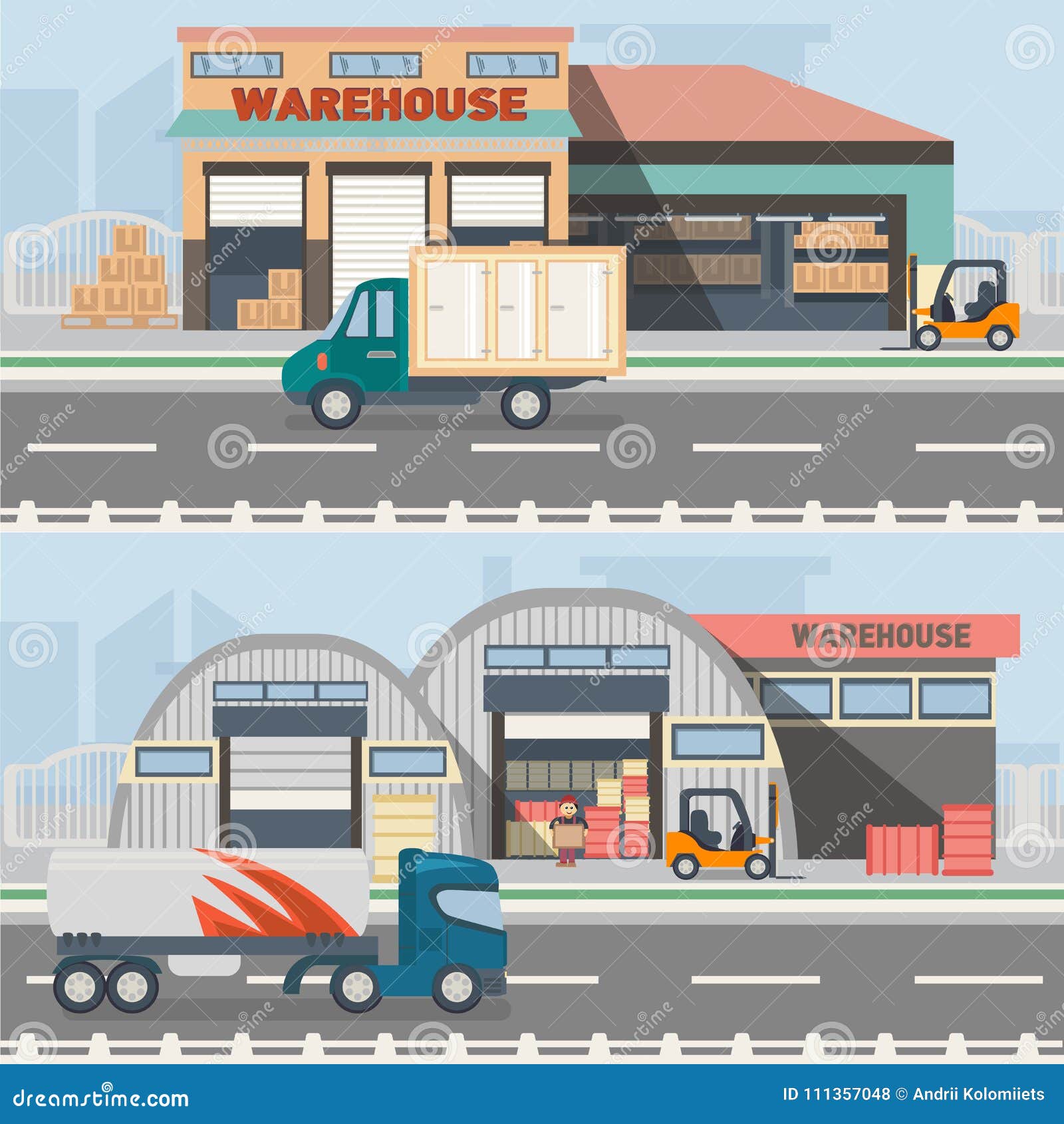 Warehouse Building and Shipping Process Stock Vector - Illustration of ...