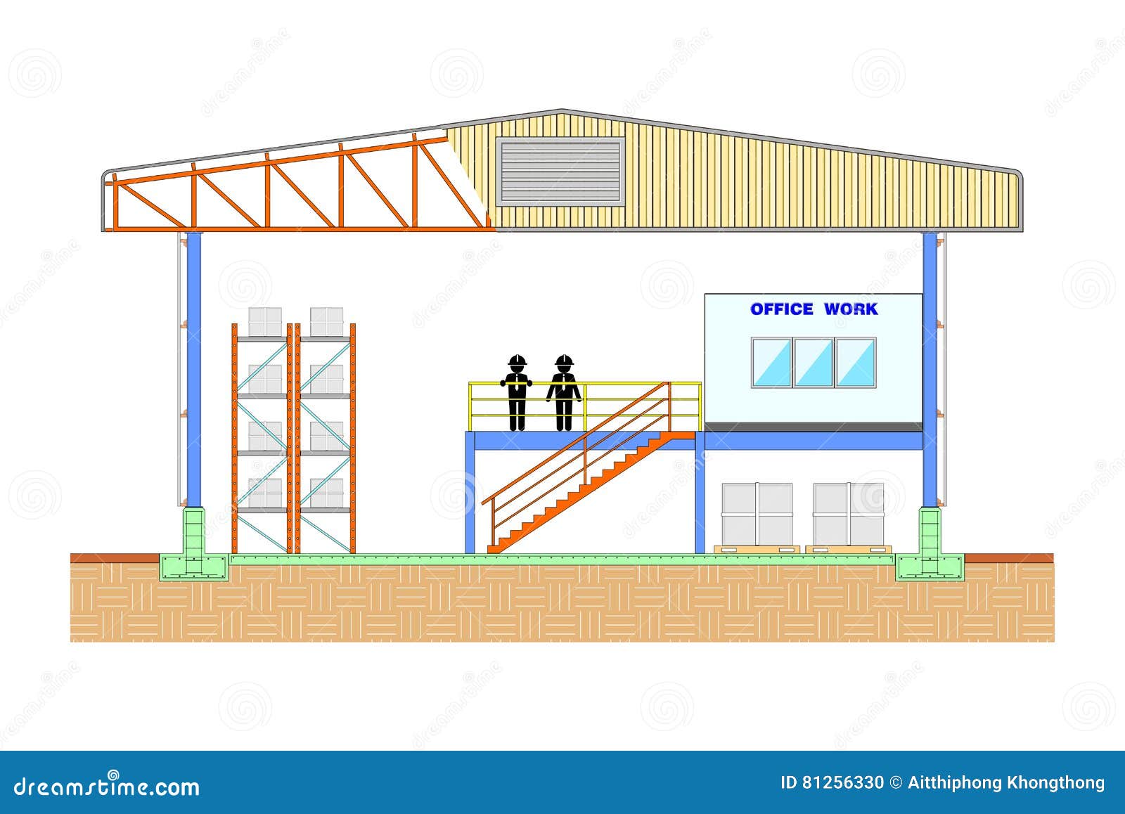 Warehouse Building, Storage Section, Structure Design Vector ...