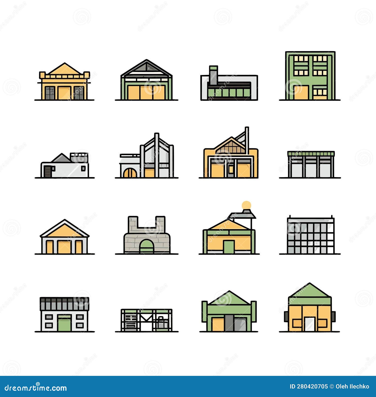 Warehouse Buildings Set Vector Illustration Isolated on White ...