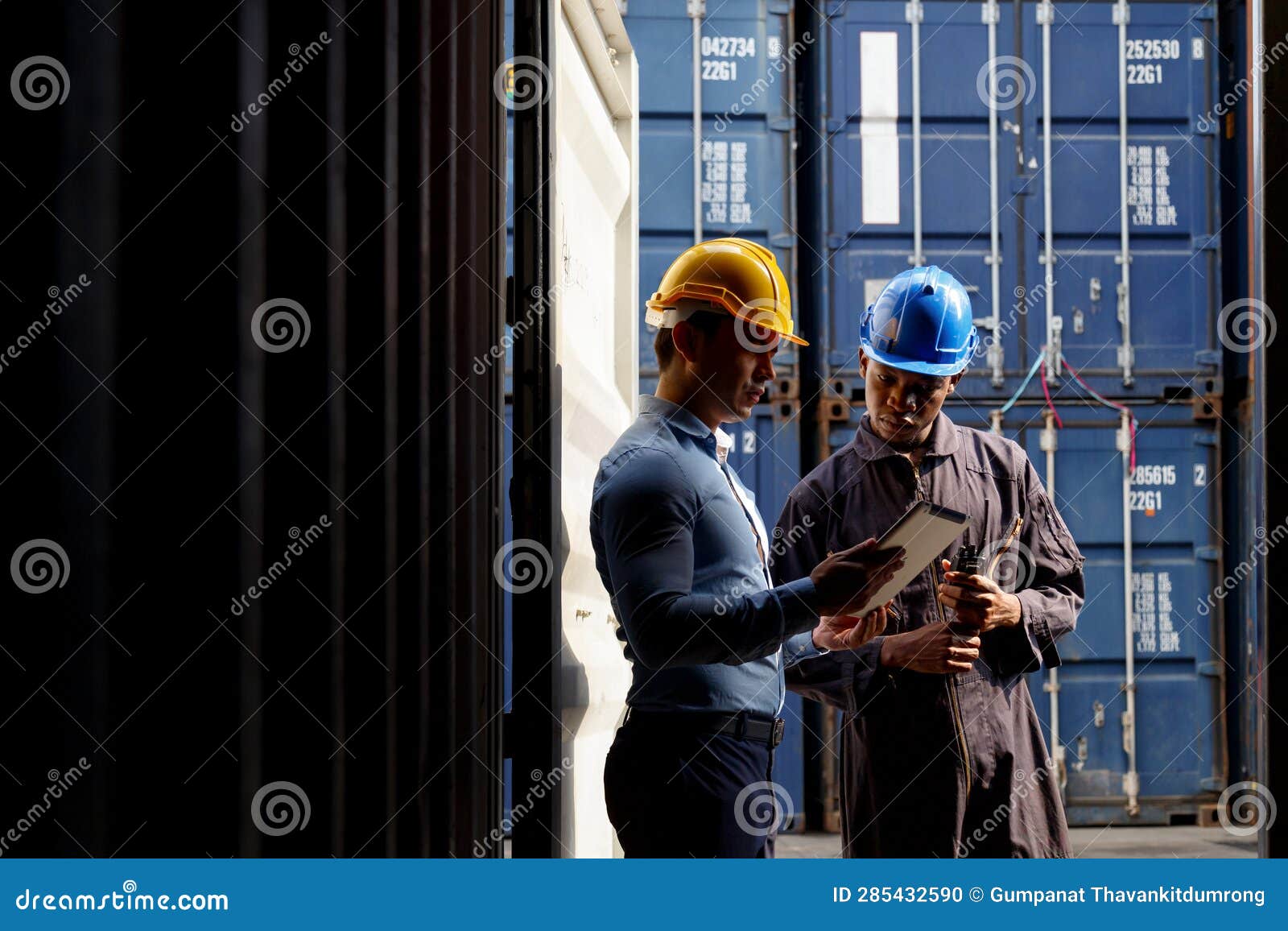 Warehouse Business Manager and Port Worker Working and Checking ...