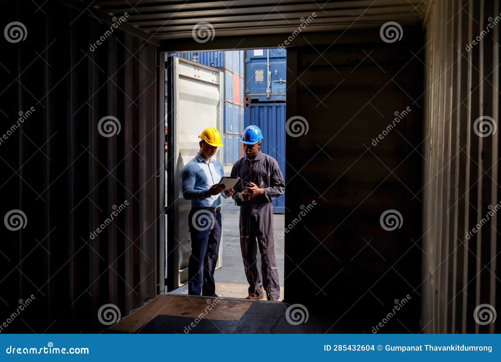 Warehouse Business Manager and Port Worker Working and Checking ...