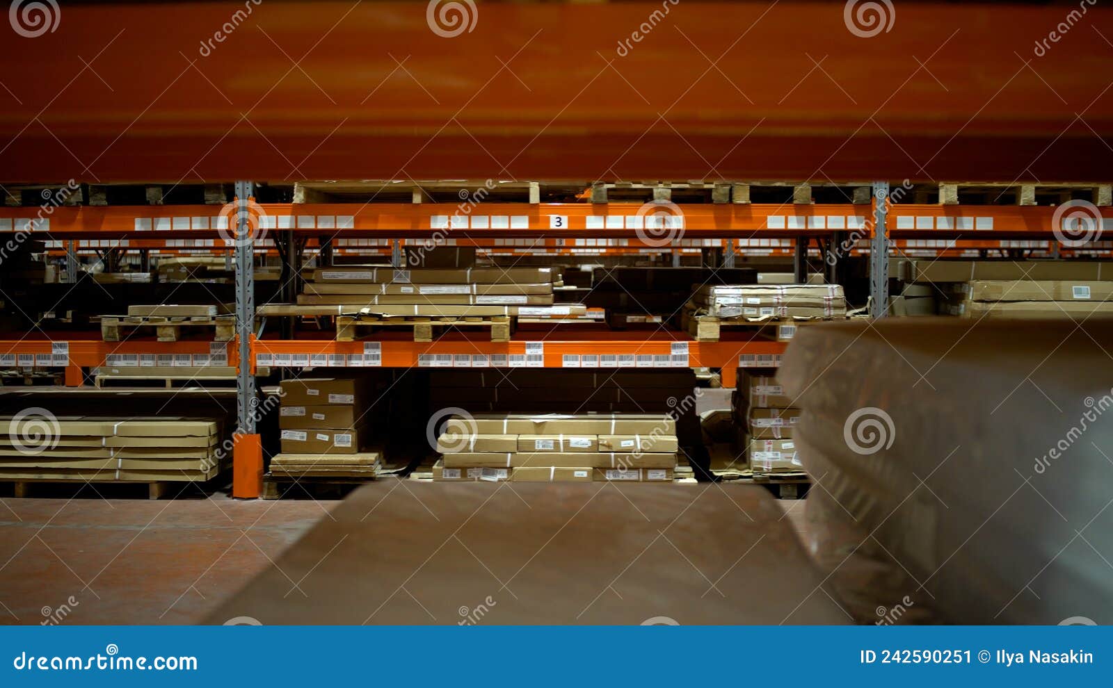 Warehouse with Cardboard Boxes Inside on Pallets Racks, Logistic Center ...