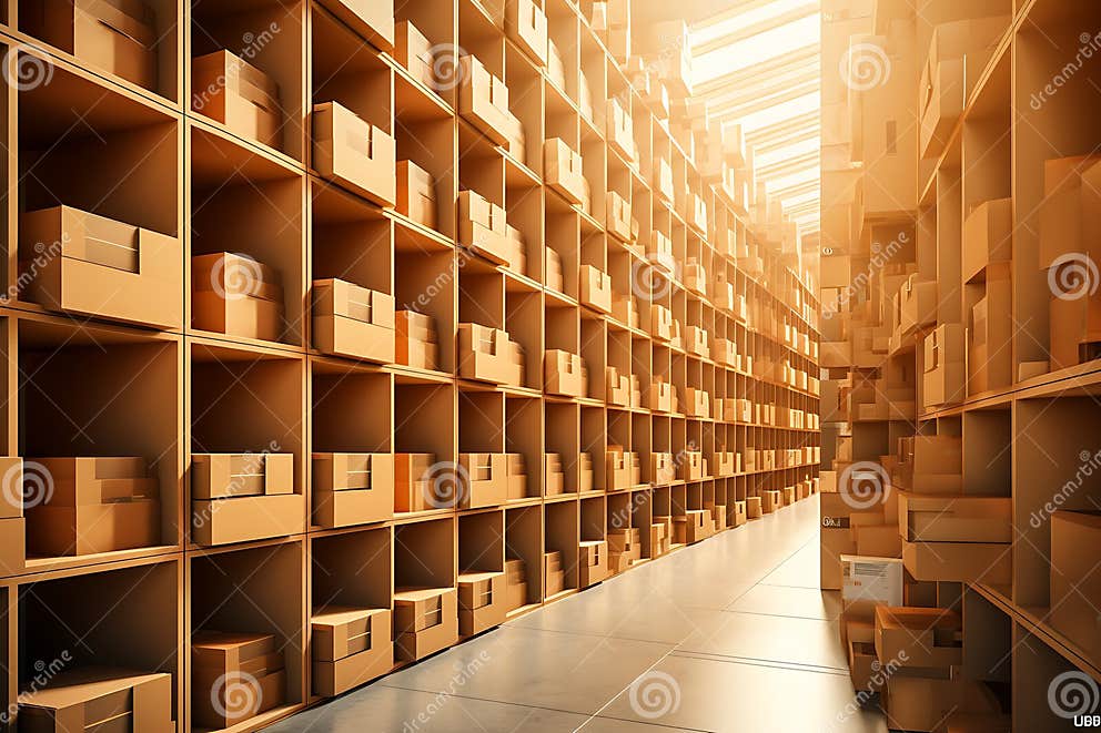 Warehouse with Cardboard Boxes in Warehouse Storage Room for Background ...