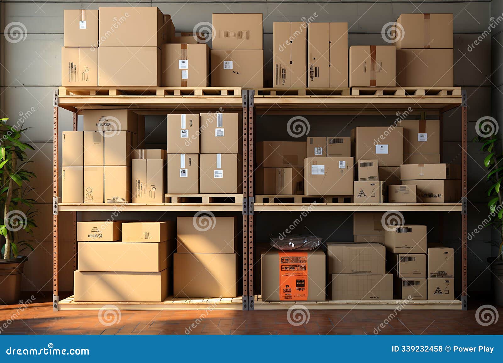 Warehouse with Cardboard Boxes in Warehouse Storage Room for Background ...
