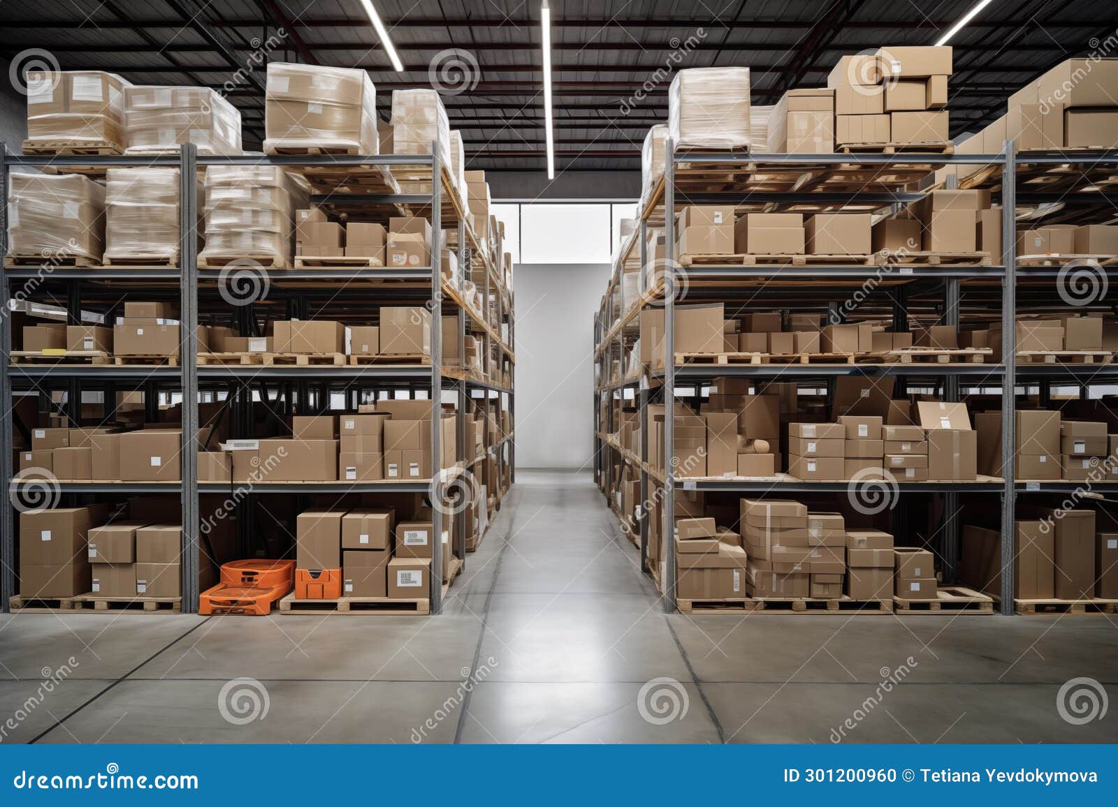 Warehouse with Cardboard Boxes in Warehouse Storage Room. Front View ...
