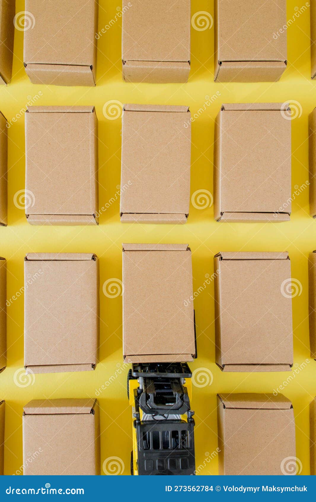 Warehouse with Cardboard Kraft Boxes and a Forklift Truck. Cargo ...