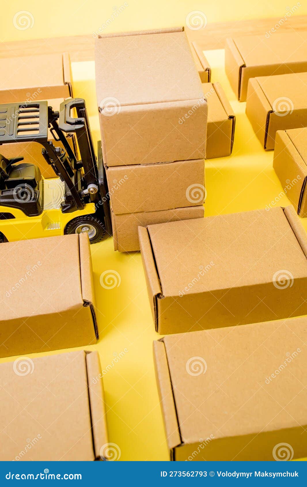 Warehouse with Cardboard Kraft Boxes and a Forklift Truck. Cargo ...