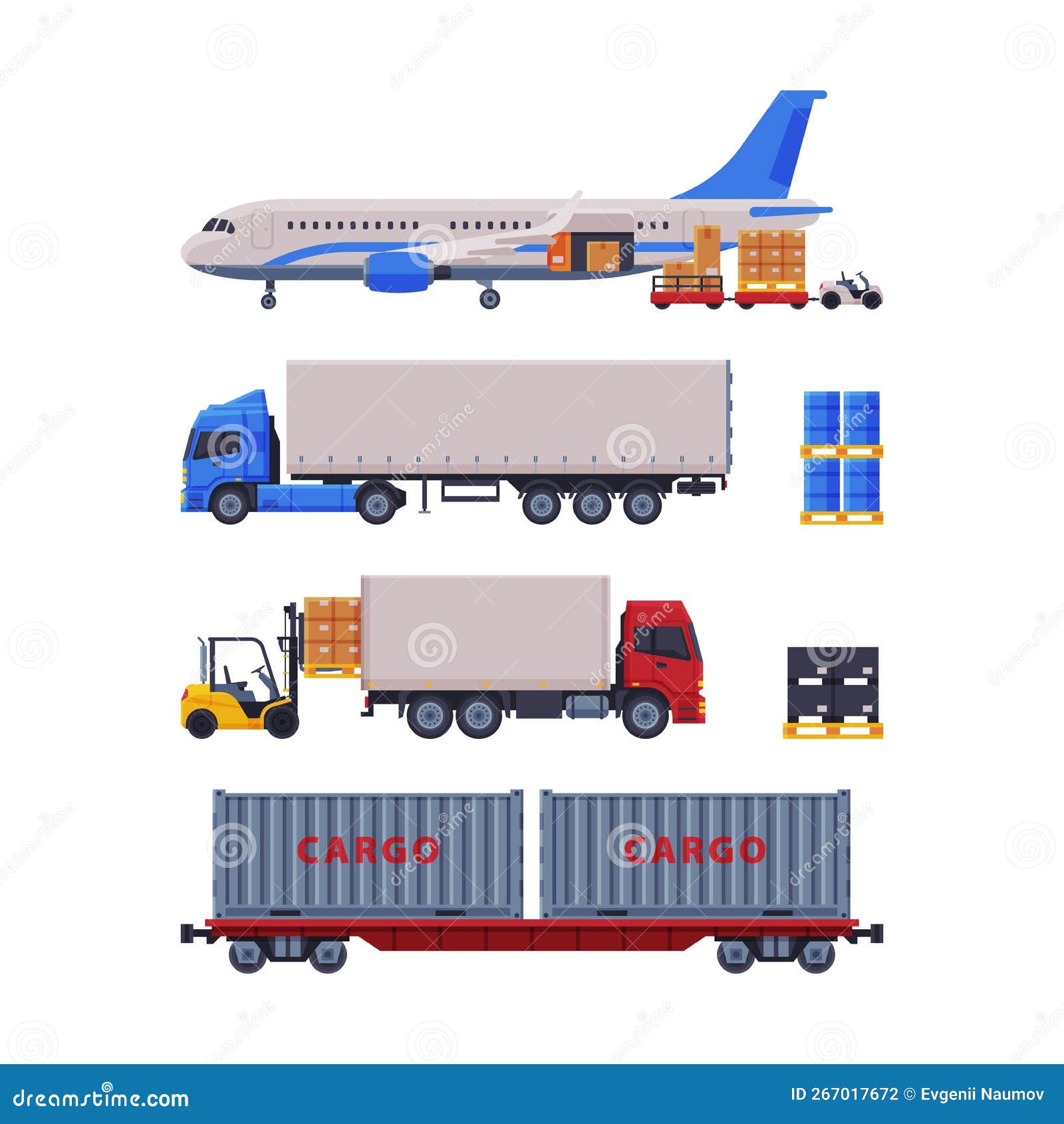 Warehouse with Cargo Transport Carrying Container Vector Set Stock Vector - Illustration of ...
