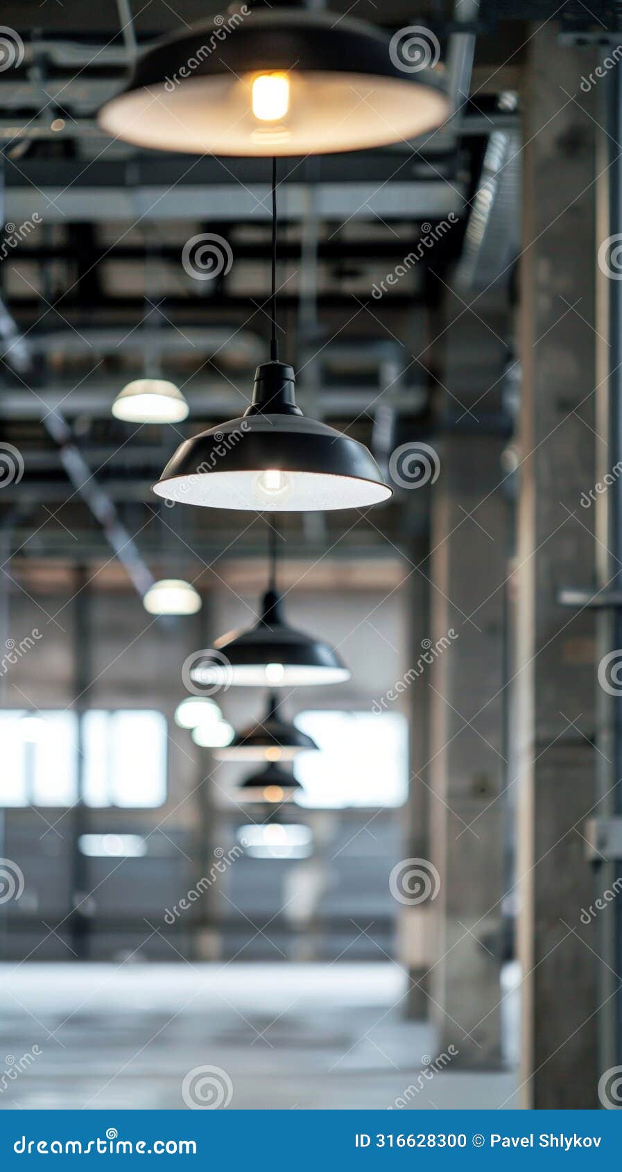 Warehouse Ceiling Lighting Industrial Flourescent Bulbs Stock Photo - Image of indoor, roof ...