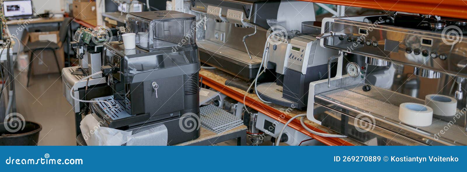 Warehouse with Coffee Machines Ready To Work Stock Image - Image of ...