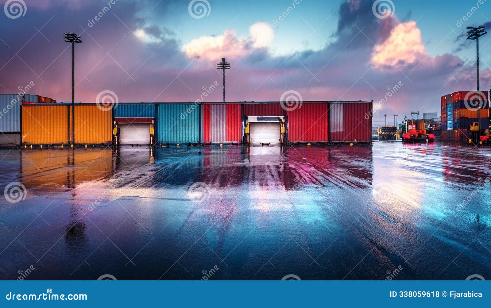 A Warehouse with a Container on a Rainy Day Stock Illustration ...