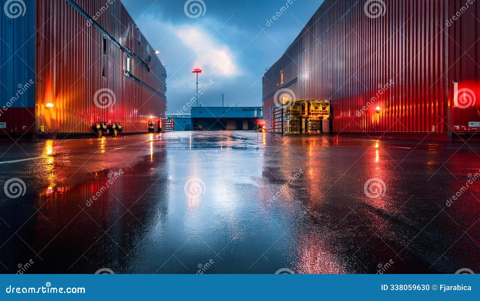 A Warehouse with a Container on a Rainy Day Stock Illustration ...