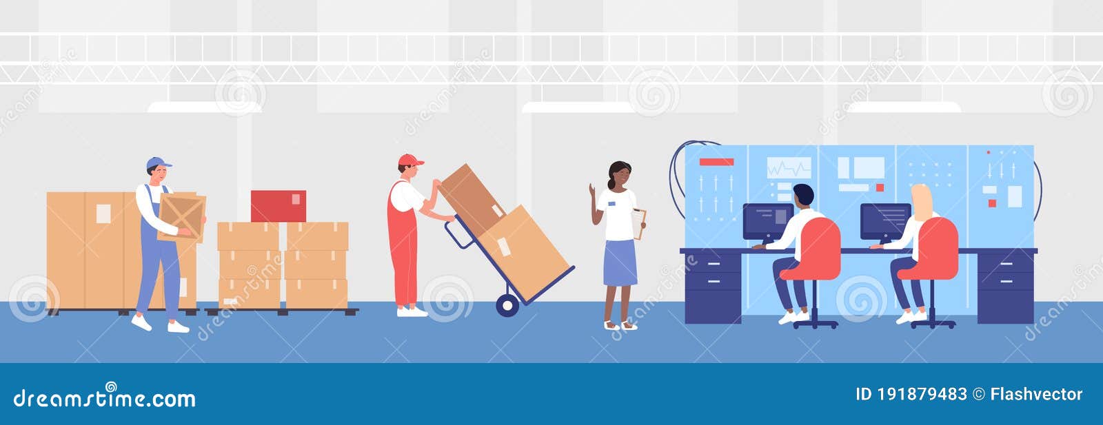 Warehouse Control Process Vector Illustration, Cartoon Flat Operator ...