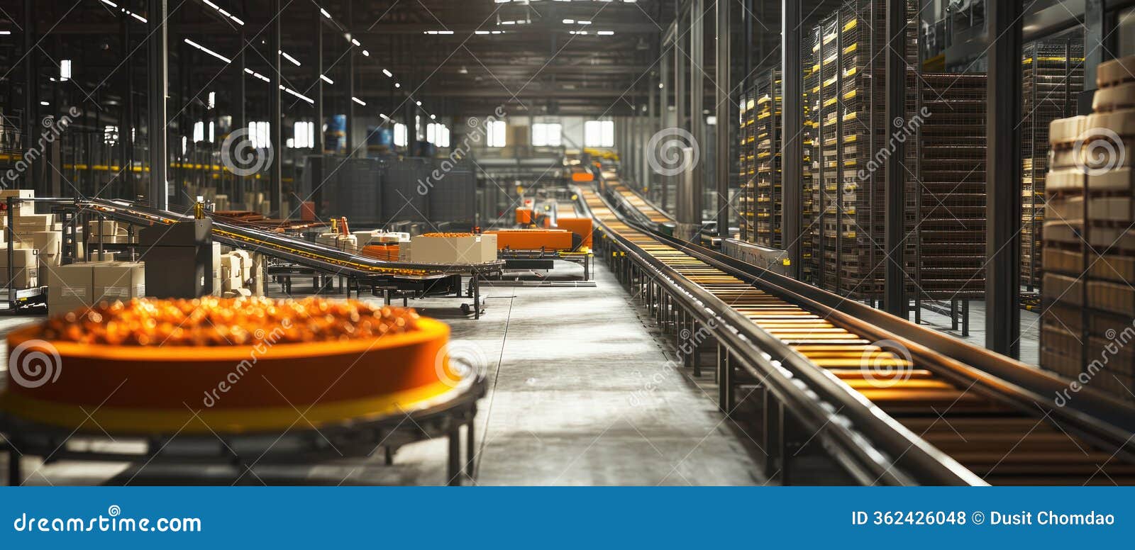 Warehouse with Conveyor Belts for Food Sorting and Packaging Operations ...
