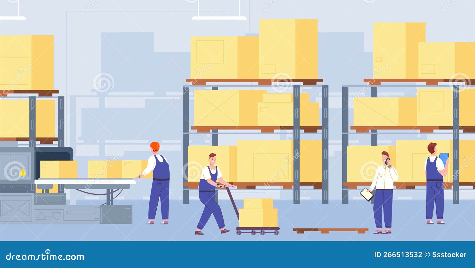 Warehouse Conveyor Workers. Warehousing Process, Worker Sorting Cargo ...