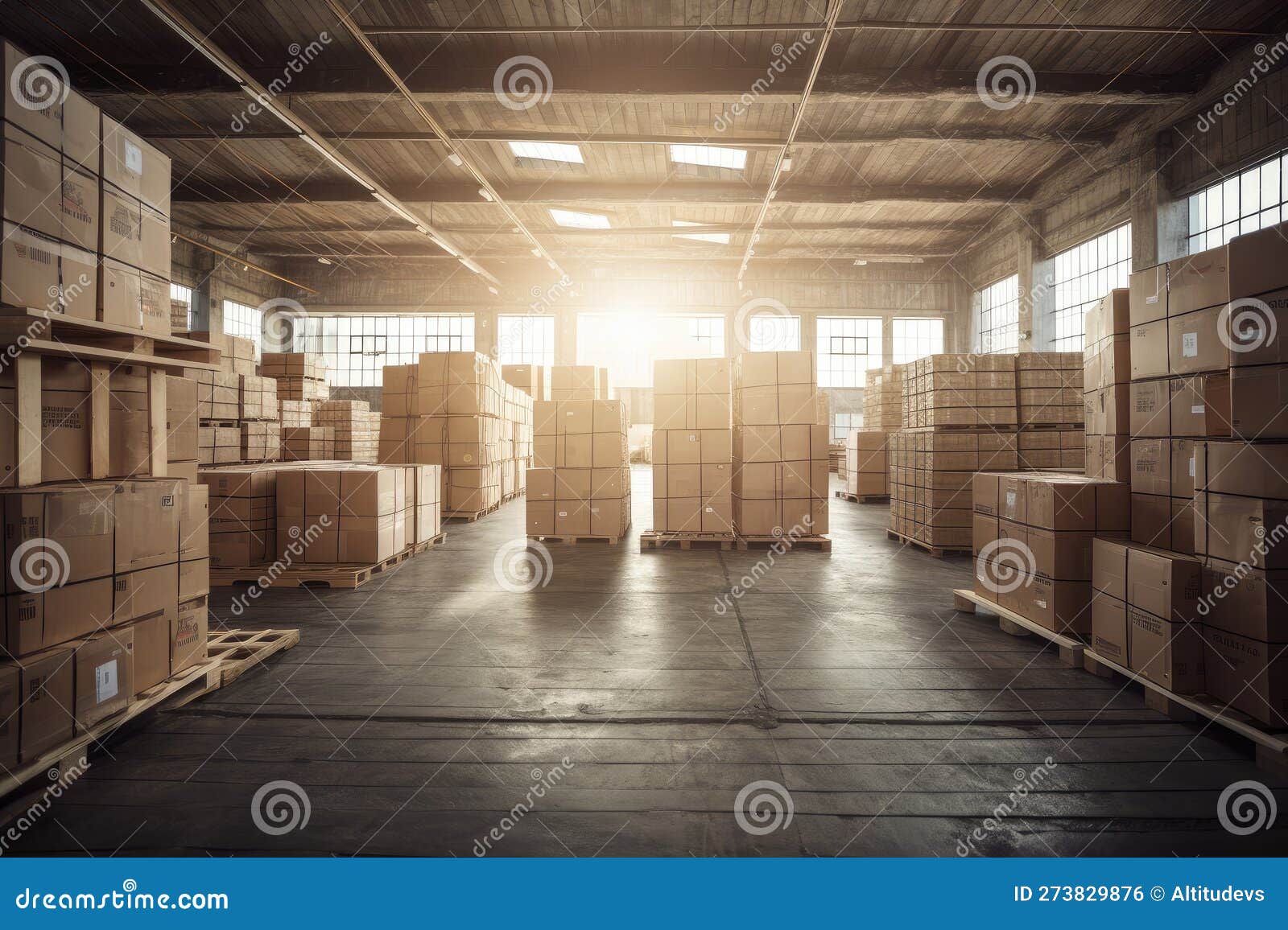 Warehouse with Crates and Boxes, Ready for Shipment Stock Illustration ...