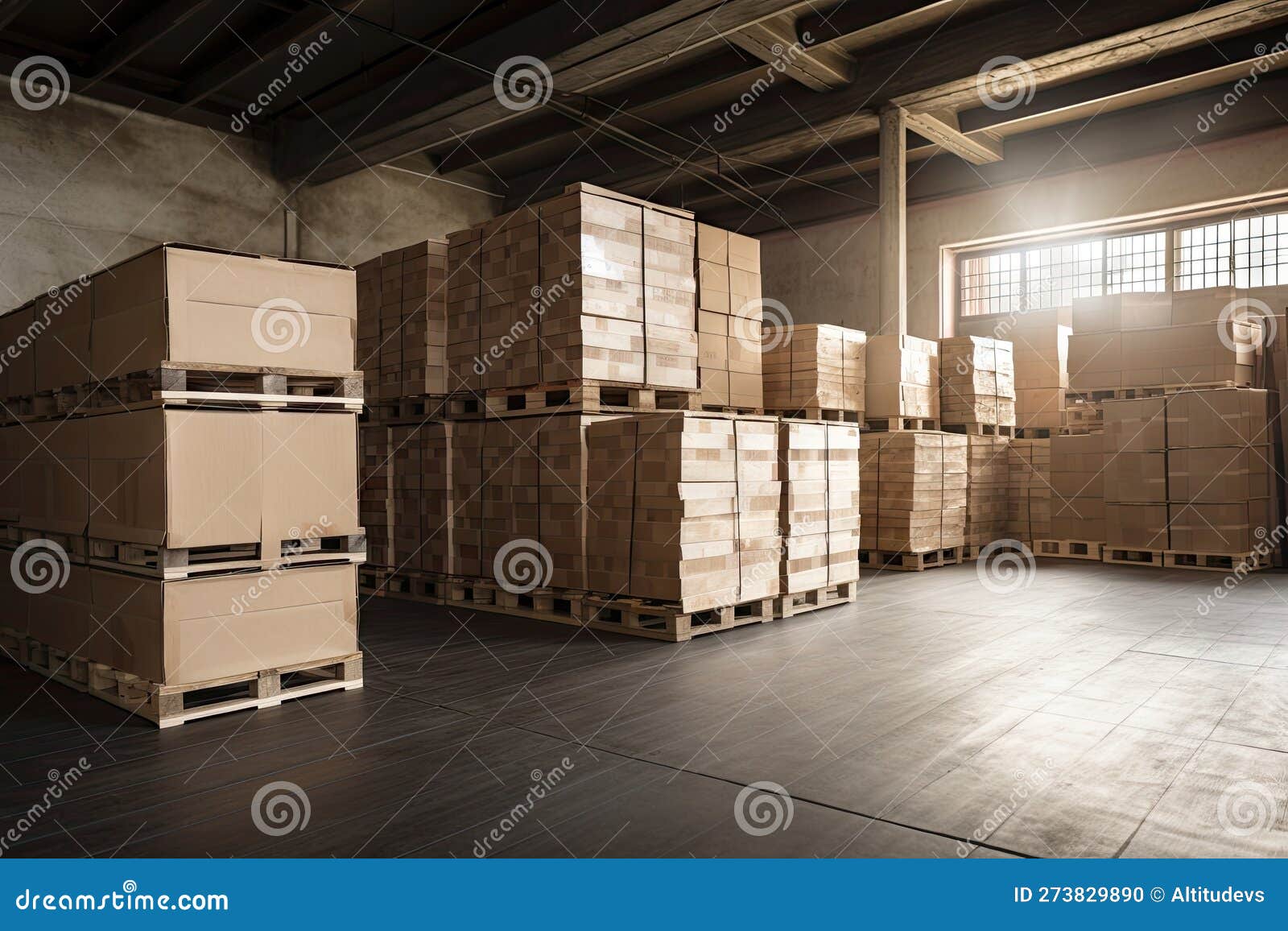 Warehouse with Crates and Boxes, Ready for Shipment Stock Illustration ...