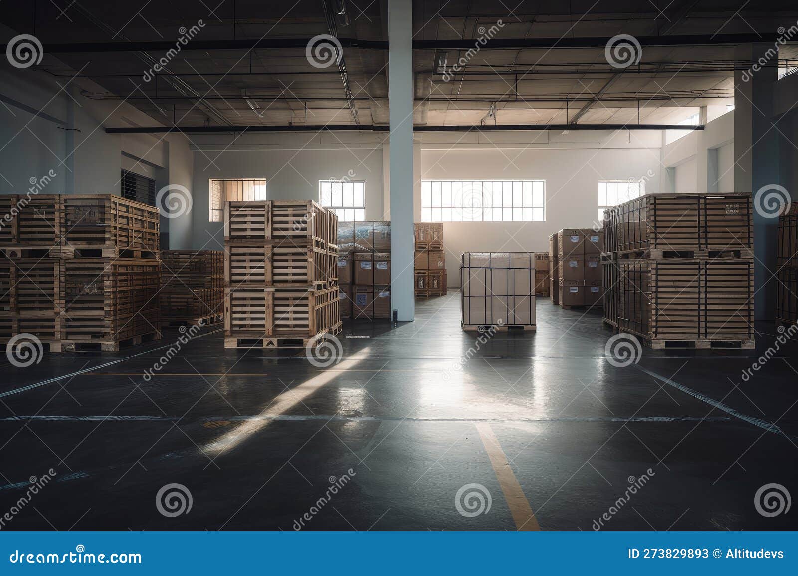 Warehouse with Crates and Boxes, Ready for Shipment Stock Image - Image ...