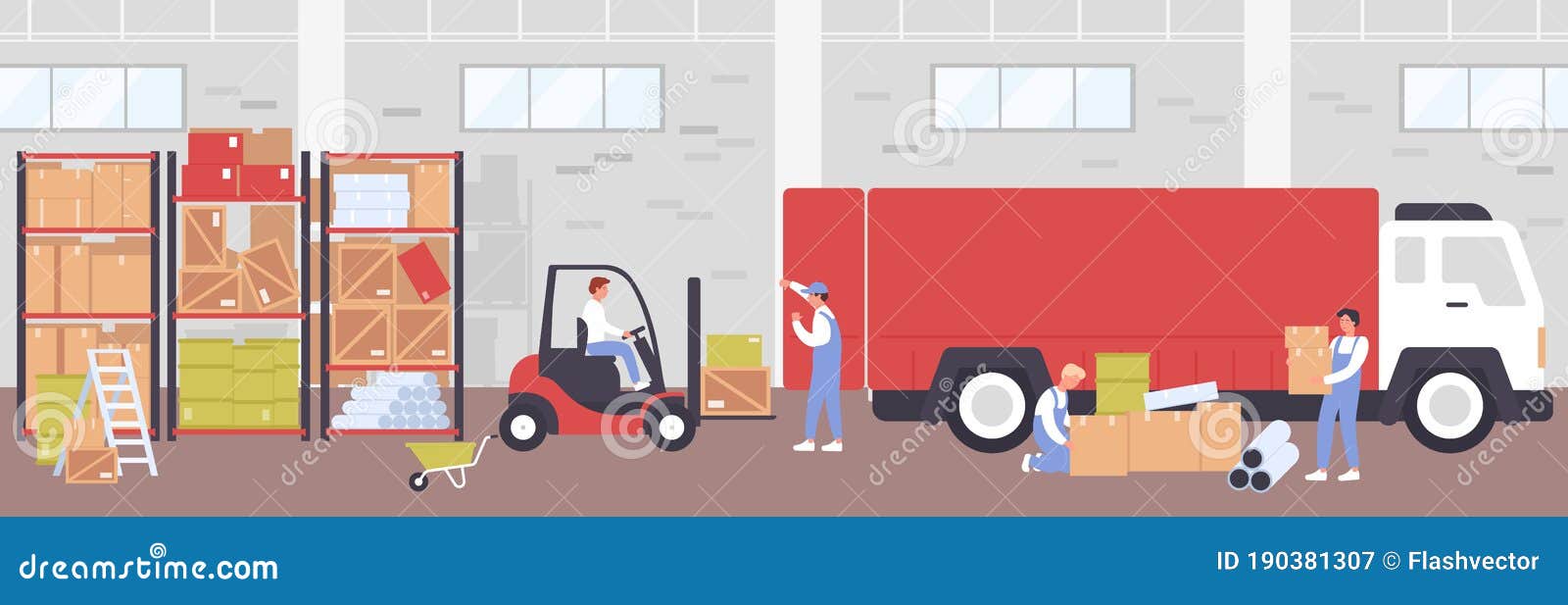 Warehouse Delivery Process Vector Illustration, Cartoon Flat Worker ...