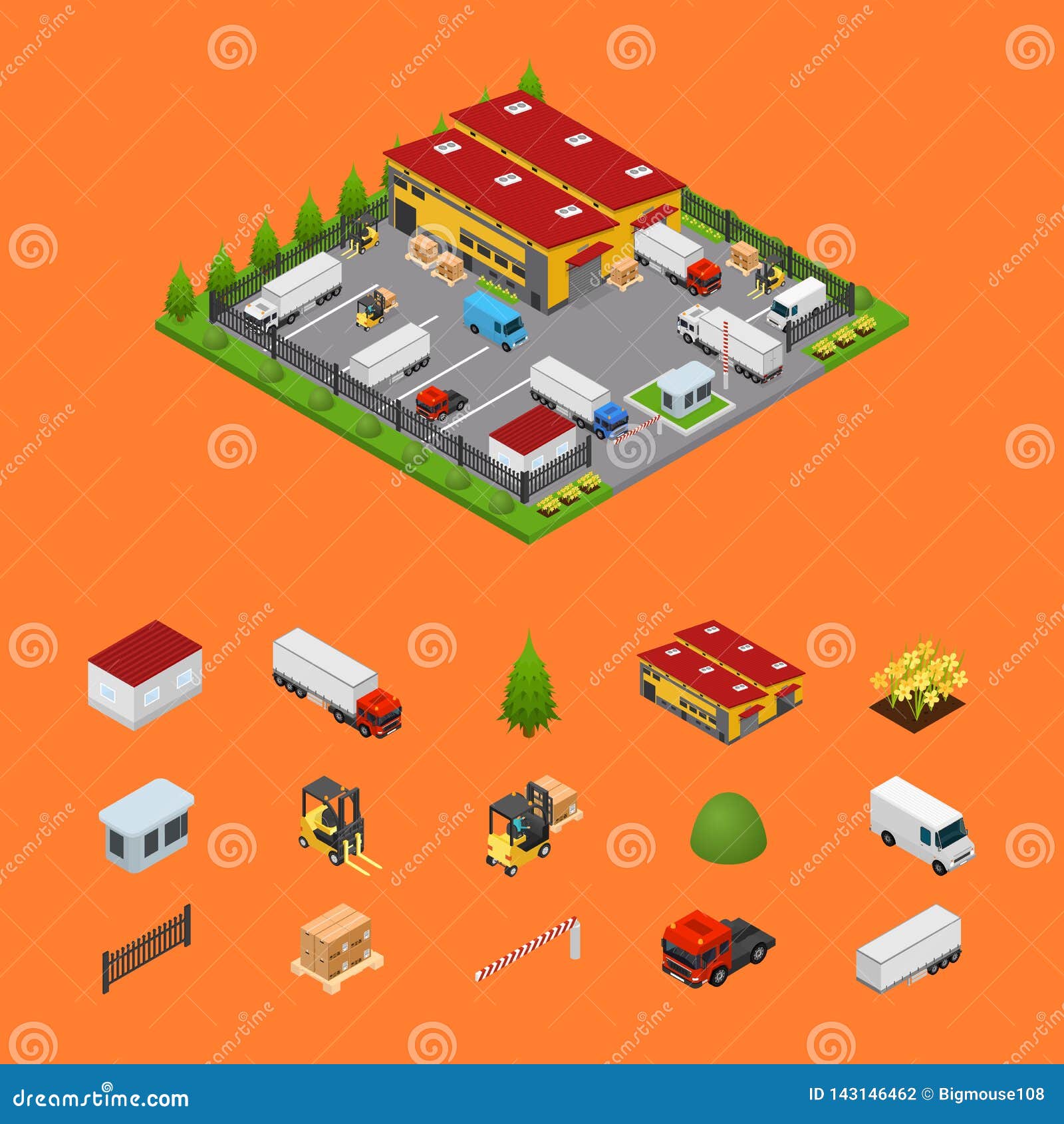 Warehouse and Elements Concept 3d Isometric View. Vector Stock Vector ...