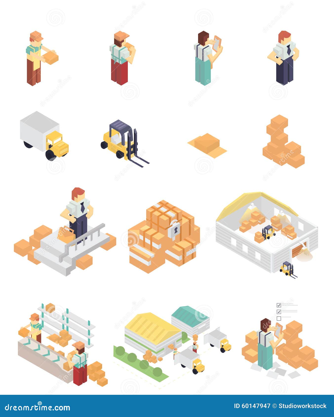 Warehouse elements set stock vector. Illustration of truck - 60147947