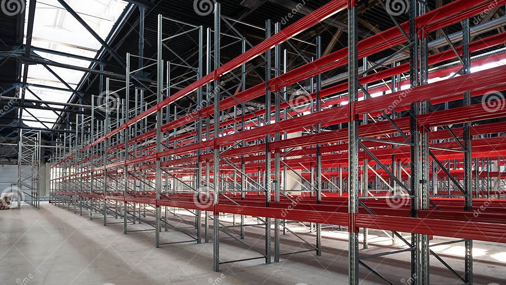 Warehouse with Empty High Pallet Racks, Shelving System Stock Image ...