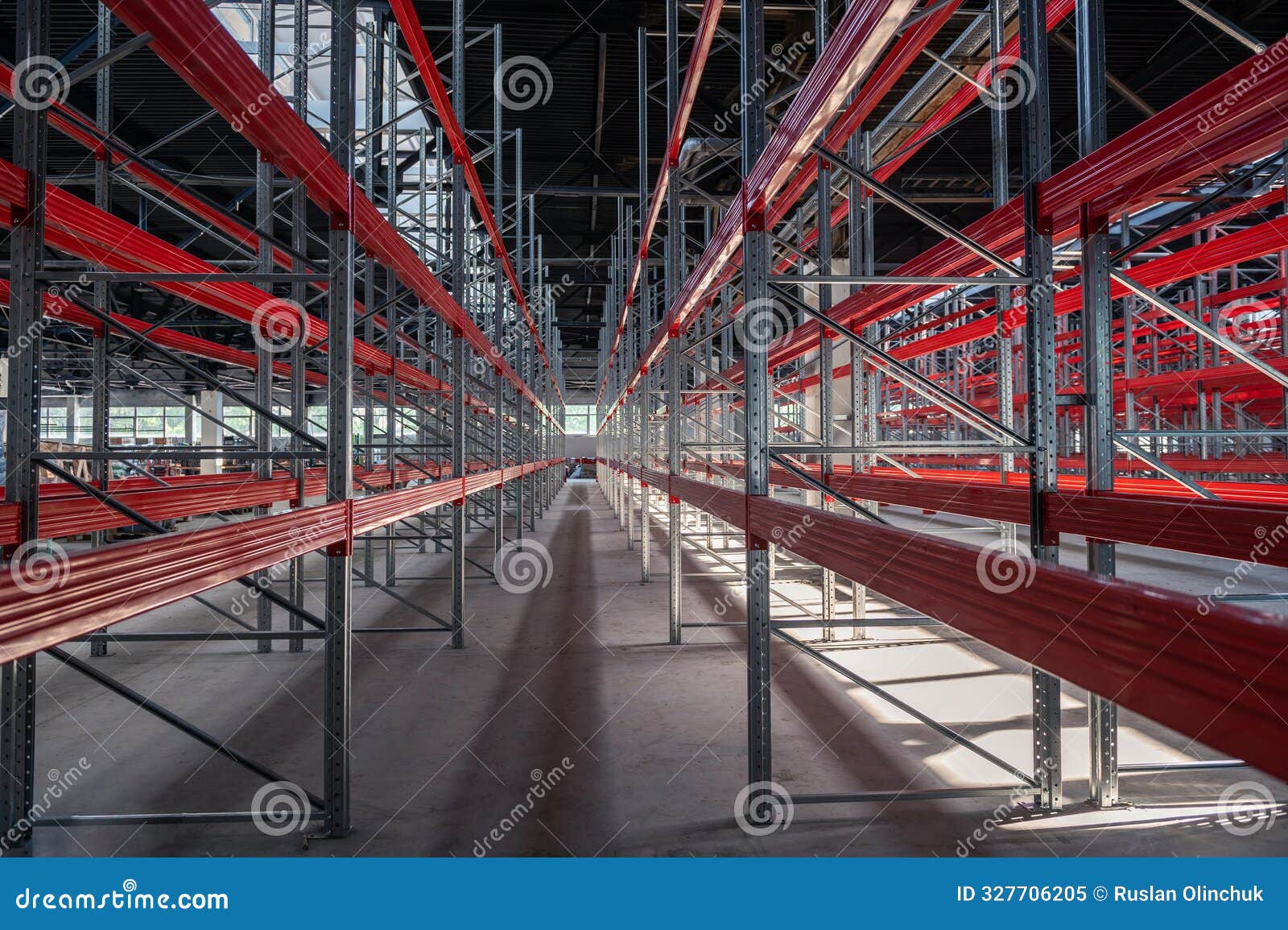 Warehouse with Empty High Pallet Racks, Shelving System Stock Image ...