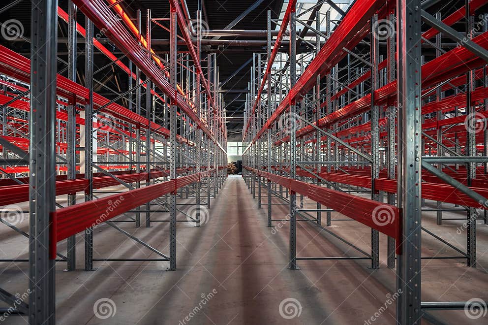 Warehouse with Empty High Pallet Racks, Shelving System Stock Photo ...