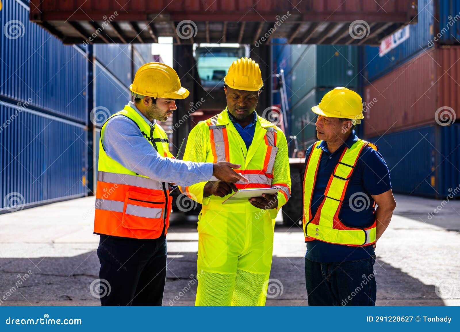Warehouse Engineer Worker Checking and Working at Industrial Container ...