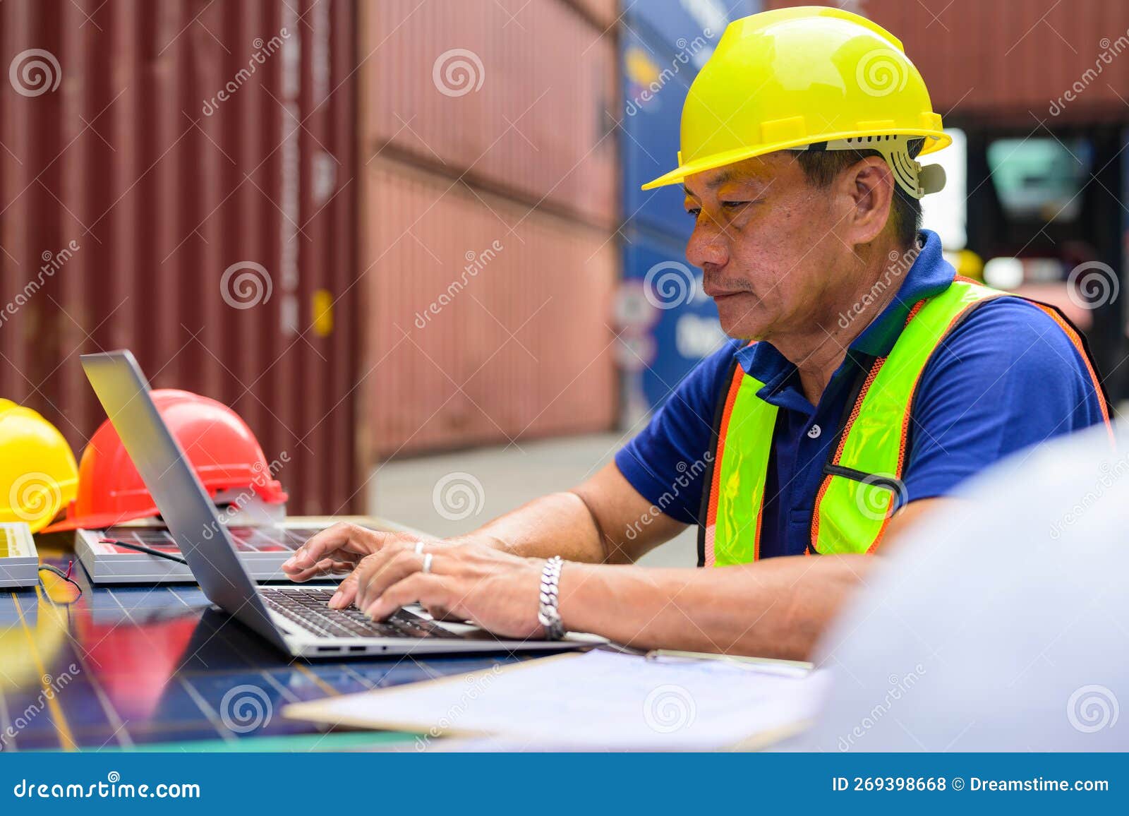 Warehouse Engineer Working at Container Yard Stock Photo - Image of ...