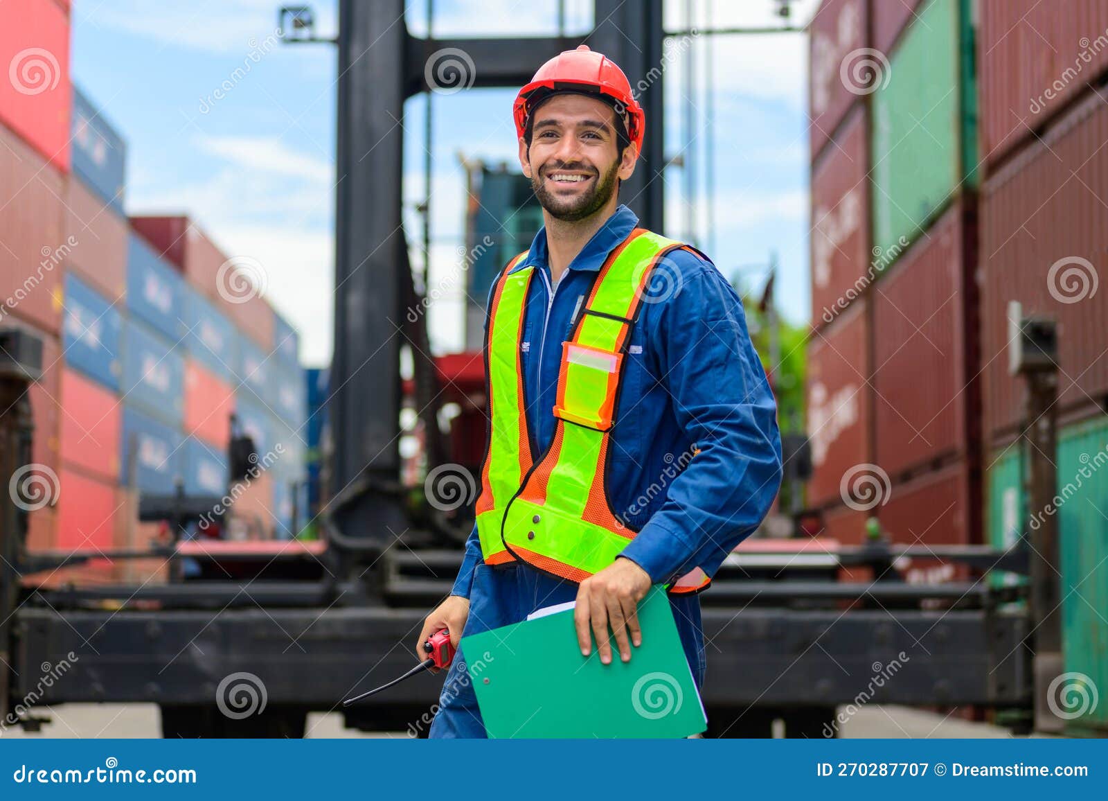 Warehouse Engineer Working at Container Yard Stock Image - Image of ...