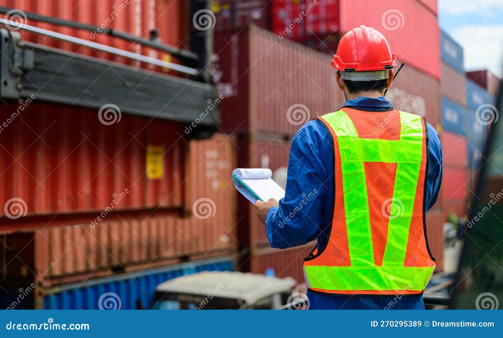 Warehouse Engineer Working at Container Yard Stock Image - Image of ...