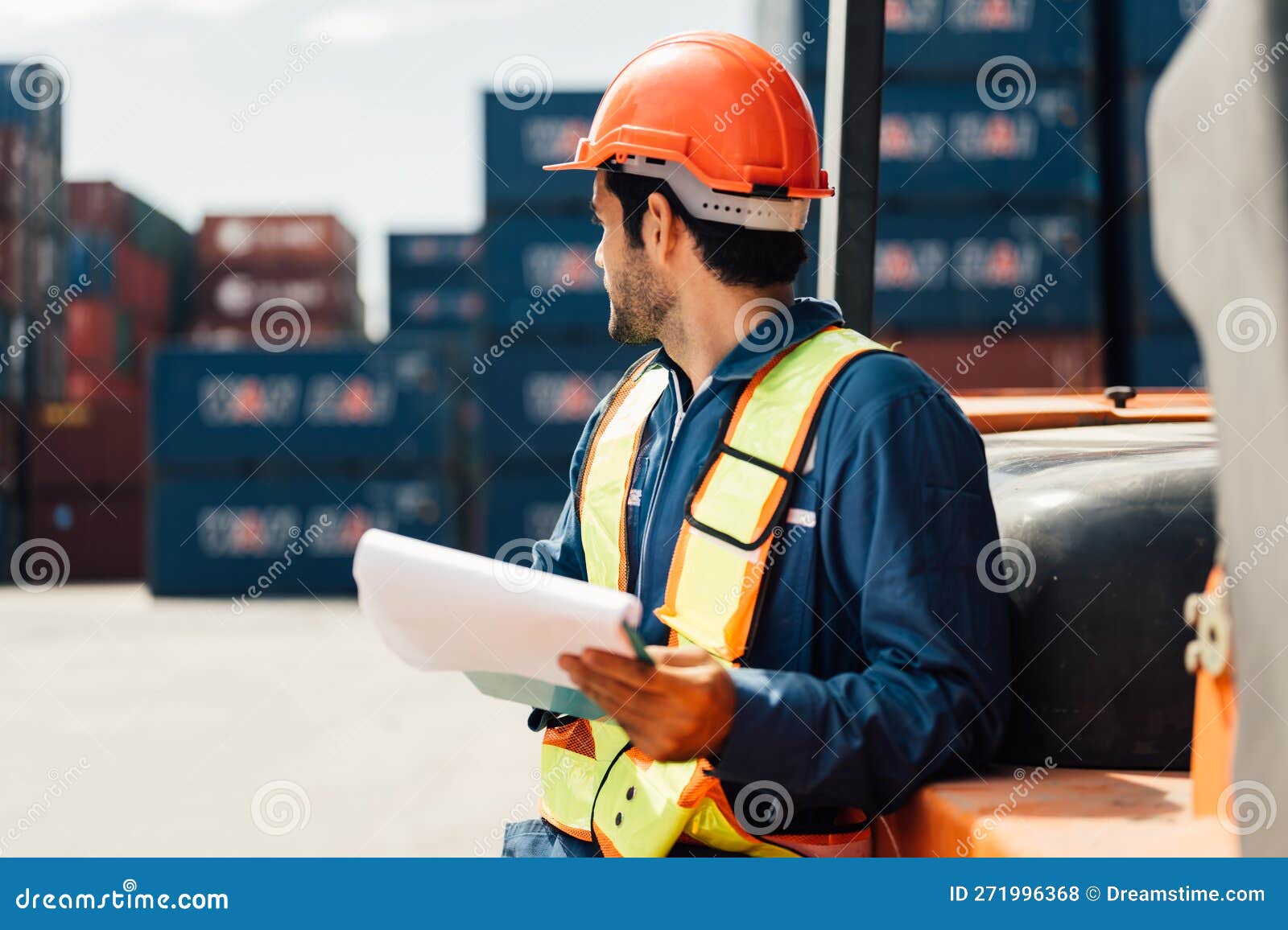 Warehouse Engineer Worker Working at Industrial Container Yard Stock ...