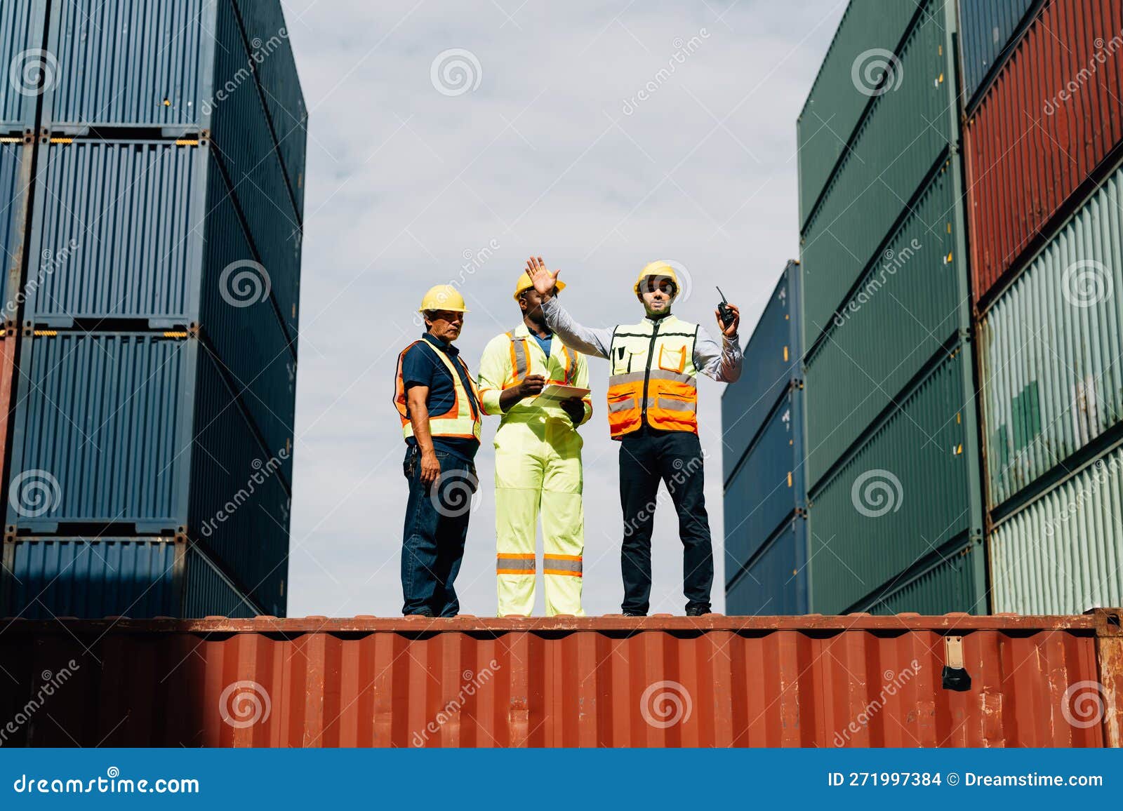 Warehouse Engineer Worker Working at Industrial Container Yard Stock ...