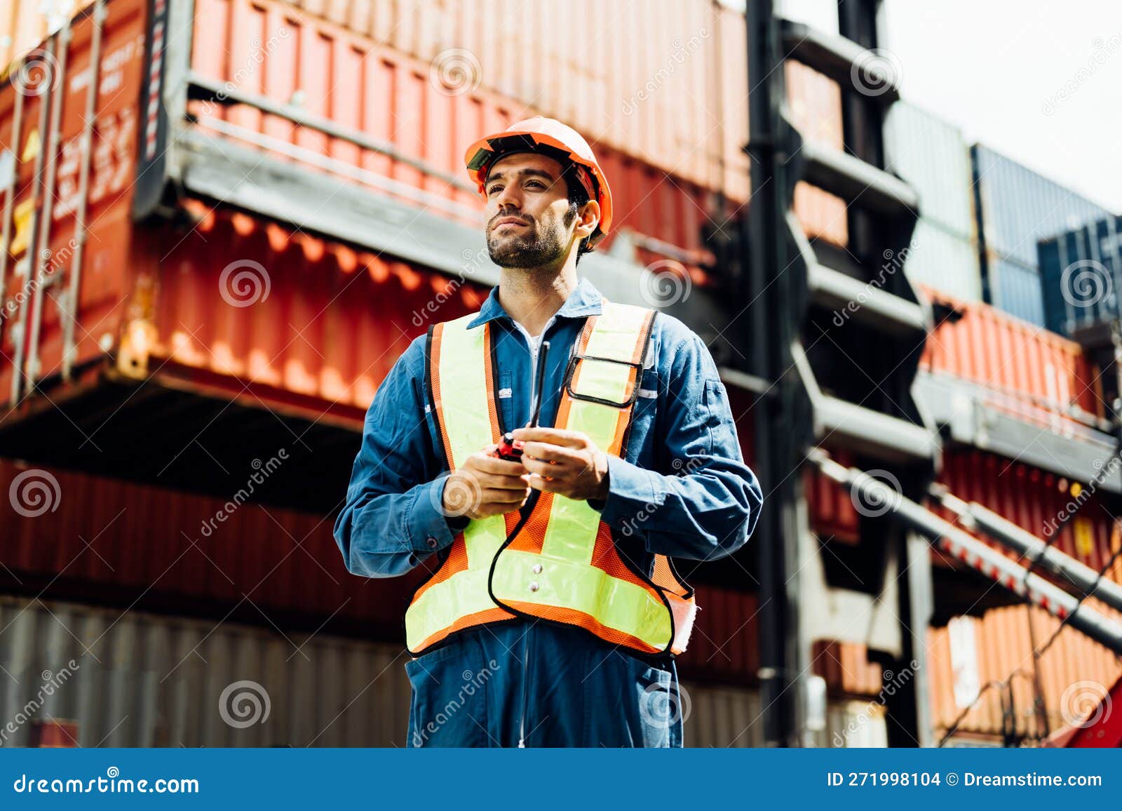Warehouse Engineer Worker Working at Industrial Container Yard Stock ...