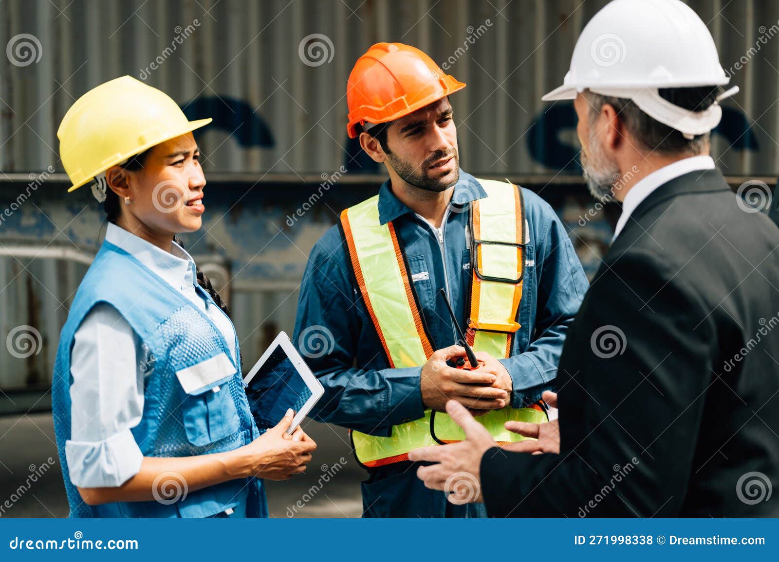 Warehouse Engineer Worker Working at Industrial Container Yard Stock ...