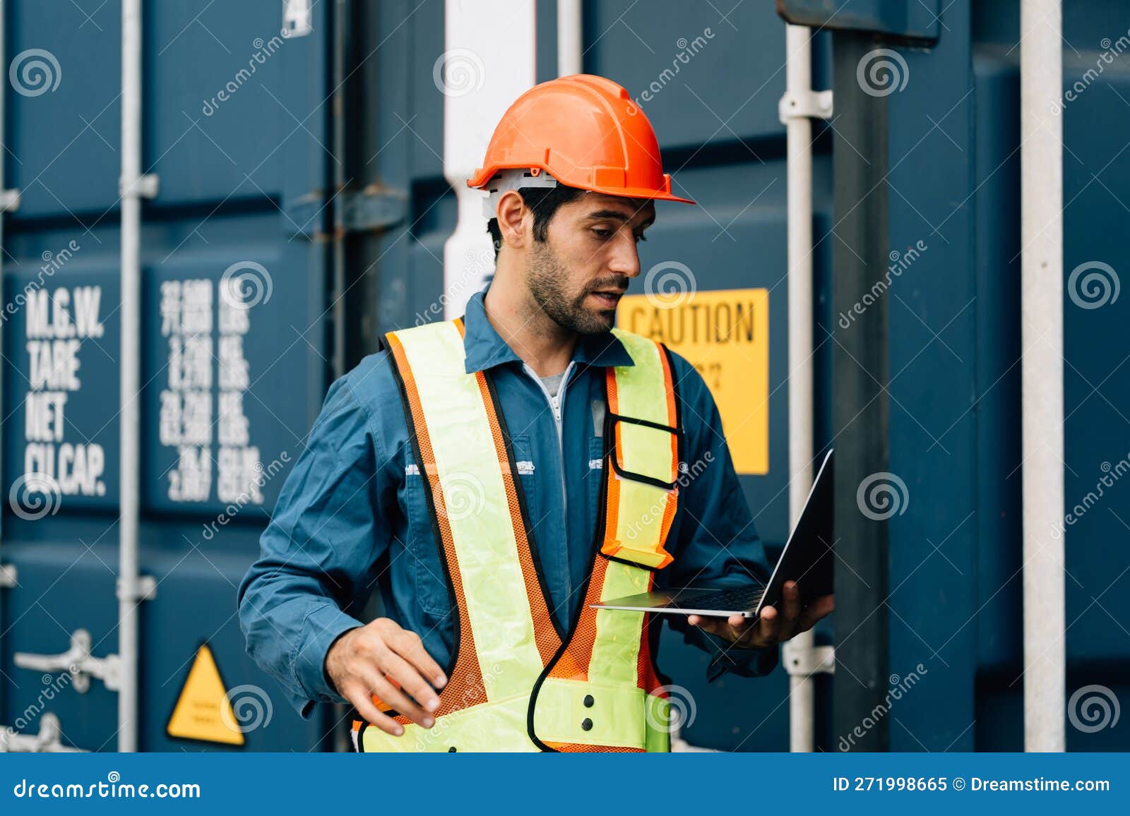 Warehouse Engineer Worker Working at Industrial Container Yard Stock ...