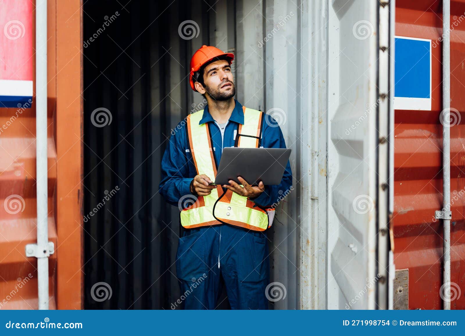 Warehouse Engineer Worker Working at Industrial Container Yard Stock ...