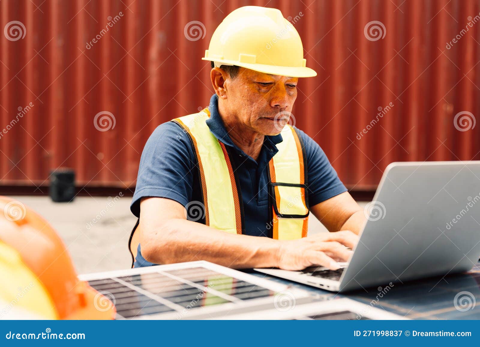 Warehouse Engineer Worker Working at Industrial Container Yard Stock ...