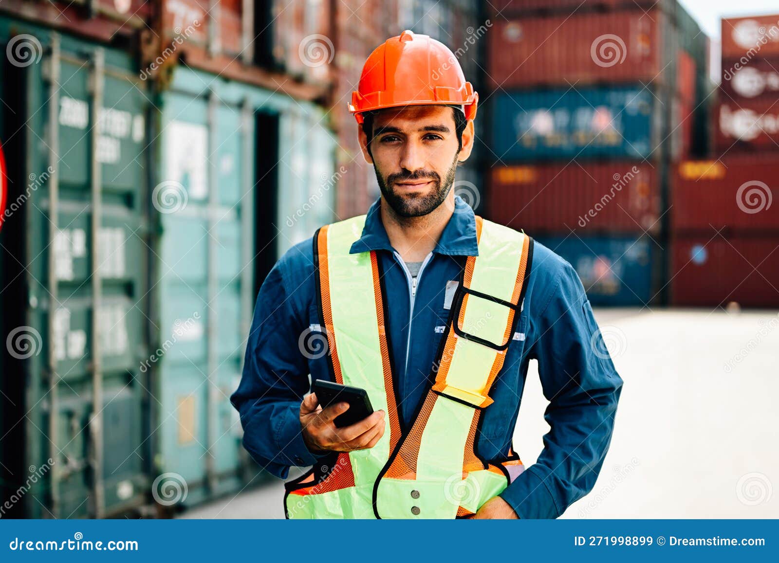 Warehouse Engineer Worker Working at Industrial Container Yard Stock ...