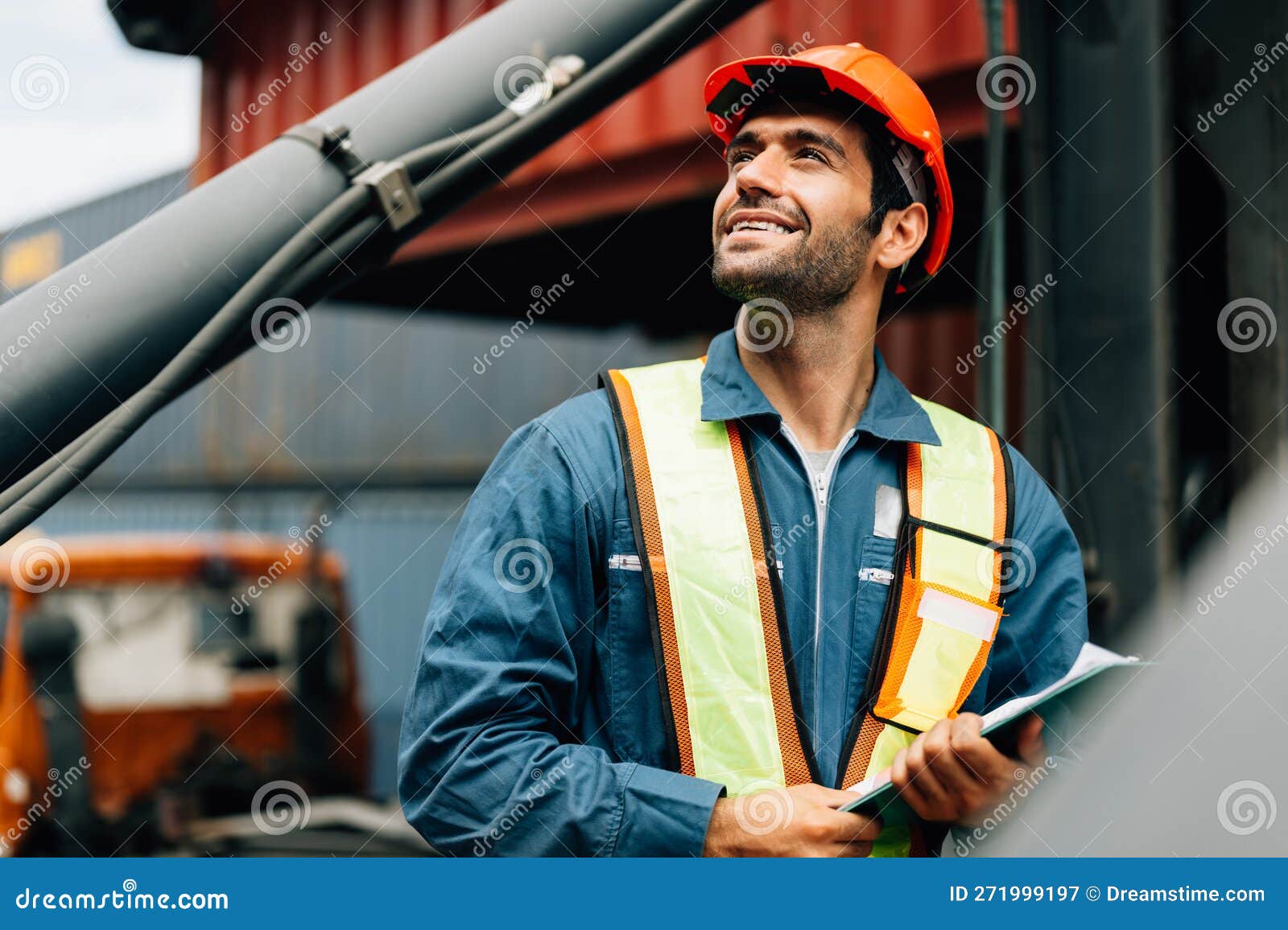 Warehouse Engineer Worker Working at Industrial Container Yard Stock ...
