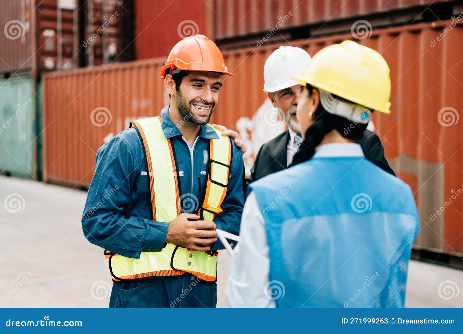 Warehouse Engineer Worker Working at Industrial Container Yard Stock ...